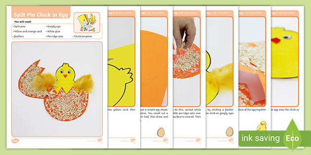 Split Pin Chick in Egg Craft Instructions (teacher made)