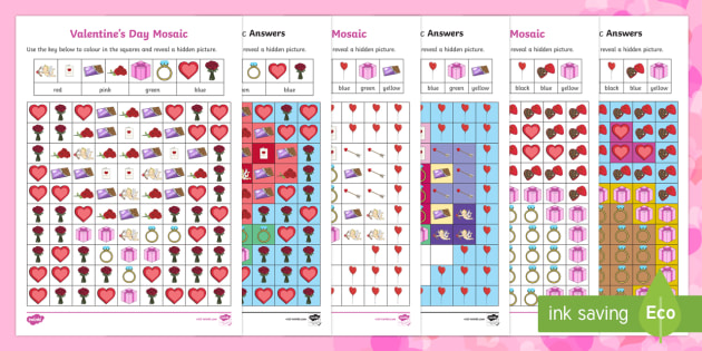 Valentine's Day Mosaic Images Worksheet / Worksheets