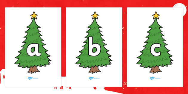 A-Z Alphabet on Plain Christmas Trees - Christmas, xmas, tree, advent
