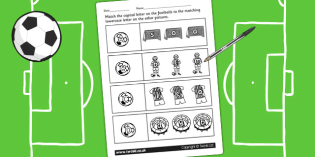 Football Themed Capital Letter Matching Worksheet - uppercase
