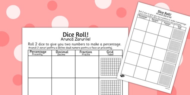 Equivalent Fraction Dice Roll Worksheet / Worksheet Romanian Translation