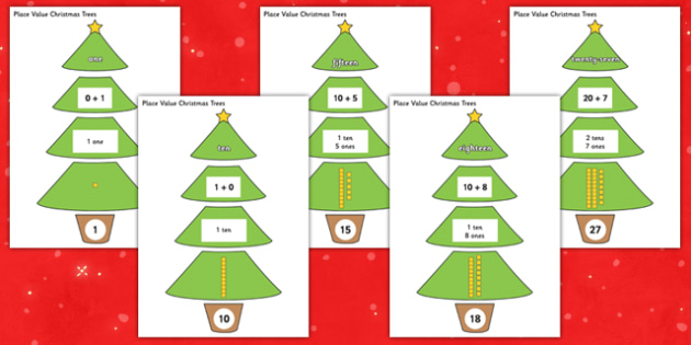 0-100 Place Value Christmas Trees
