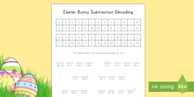 Easter Bunny Subtraction Decoding Activity - Easter, Easter