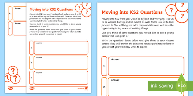 Moving Into KS2 Questions Worksheet (teacher made)