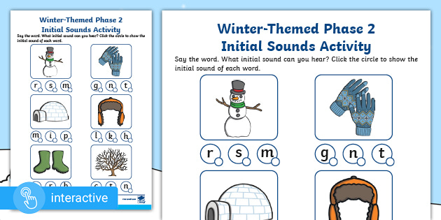 Interactive Pdf Winter Themed Phase 2 Initial Sounds Activity