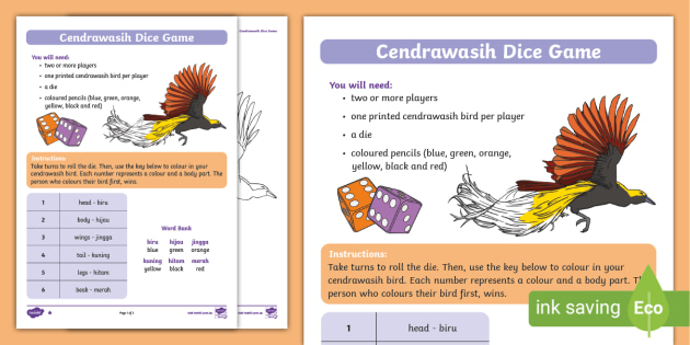 Indonesian Colouring Dice Game (teacher made)