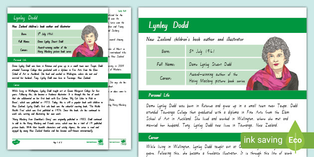 NZ Writers - Lynley Dodd Fact File - Years 5-6 - Twinkl NZ