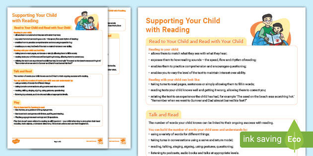 Supporting Your Child with Reading Handout (teacher made)