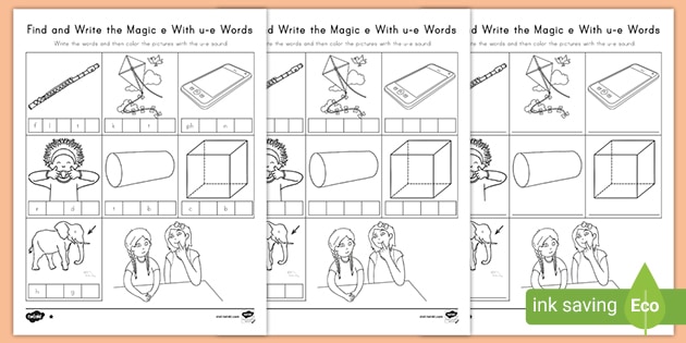 Find and Write the Magic e With u-e Words Activity