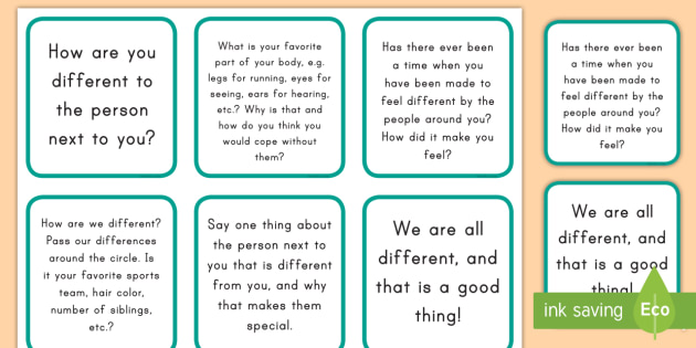 We Are All Different Circle Time Discussion Cards