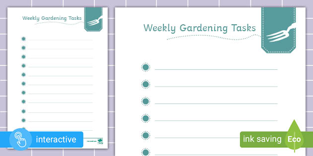 Weekly Gardening Tasks Planner Insert | Twinkl Busy Bees