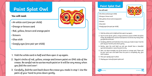 Paint Splat Owl Craft Instructions (teacher made)