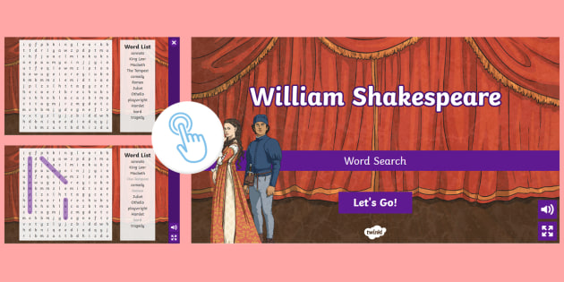 Interactive William Shakespeare Word Search | Twinkl Go!