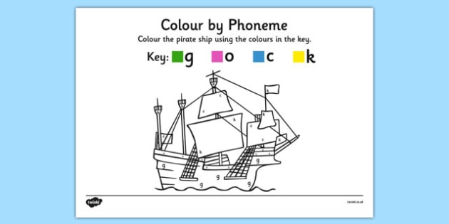 Colour by Phoneme Pirate Ship Phase 2 g o c k