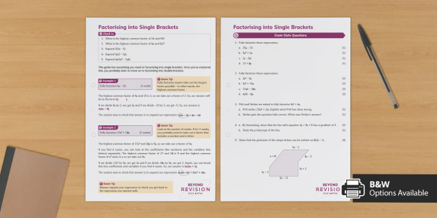 Free 👉 Factorising Into Single Brackets Revision Gcse Maths