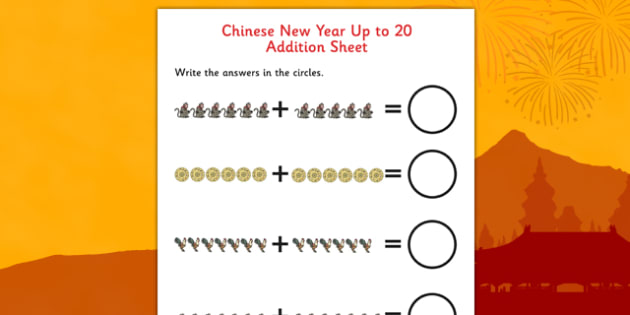 Chinese New Year Story Up to 20 Addition Sheet