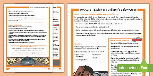 Hot Cars - Babies and Children's Safety Guide (teacher made)