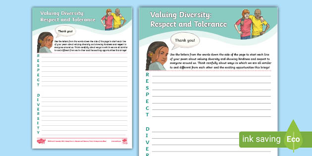 Respect and Tolerance Poetry Writing Activity Sheet