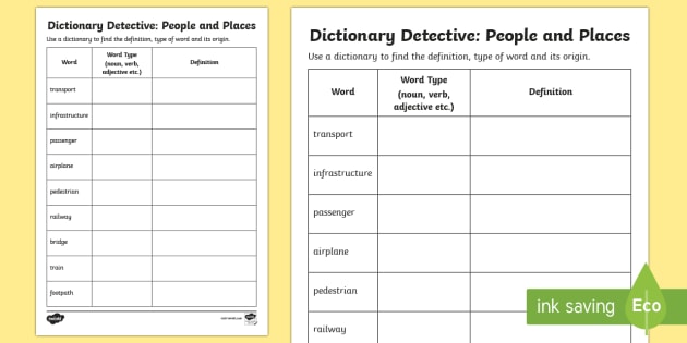 People and Places - Word Meanings Worksheet / Worksheet