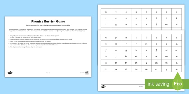 Phonics Barrier Game (teacher made)