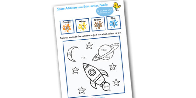 Space Addition and Subtraction Puzzle (0-20) (teacher made)