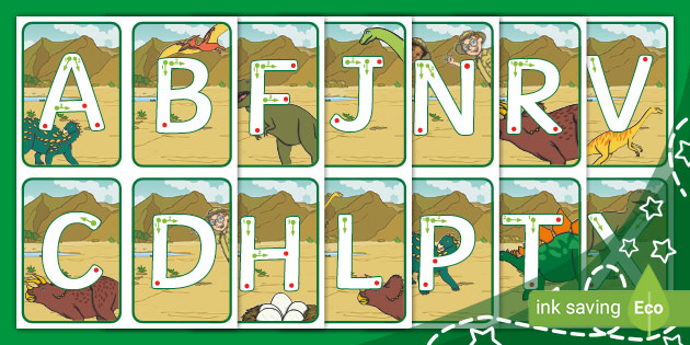 Dinosaurs-Themed A to Z Upper-Case Letter Formation Cards