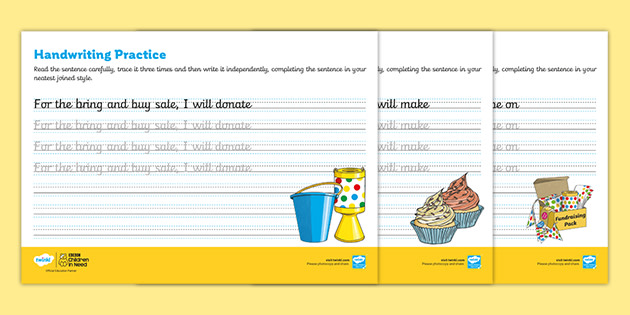FREE KS2 BBC Children In Need Joined Handwriting Practice Sheets