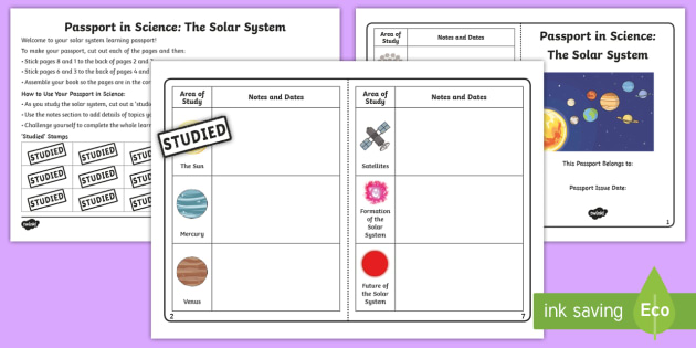 Learning Passport: All About The Solar System Checklist