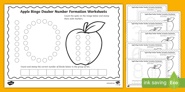 FREE! - Apple Bingo Dauber Number Formation Worksheets | Twinkl