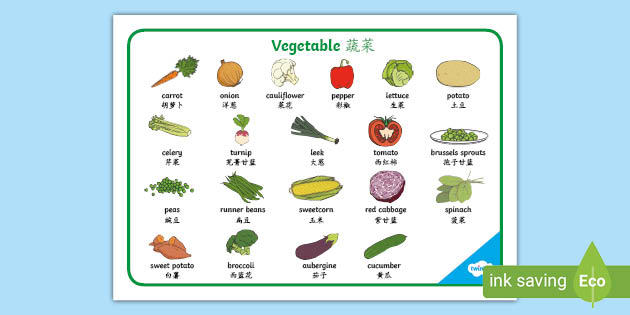 Vegetable Word Mat - English/Mandarin Chinese (teacher made)