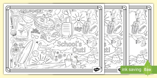 School's Out for Summer Doodle Colouring Pages