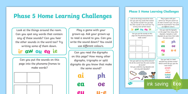 Phase 5 Home Learning Challenges