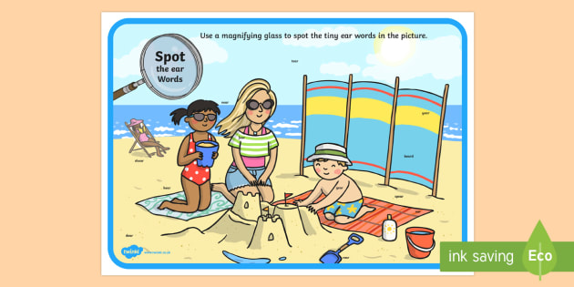 Phase 3 ear Words Beach Scene Magnifying Glass Worksheet / Worksheet