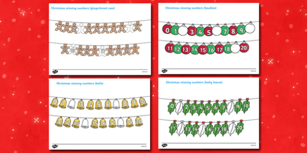 Christmas Missing Numbers Number Line Worksheet / Activity Sheet