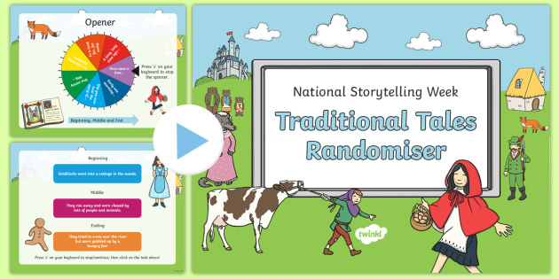 KS1 National Storytelling Week Traditional Tales Randomiser PowerPoint