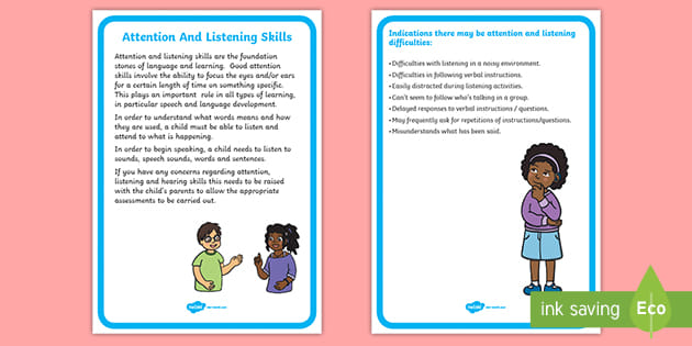 Attention And Listening Skills Information Sheet