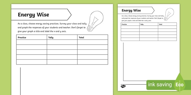 Energy Wise Tally and Graph Worksheet (teacher made)