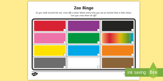 Zoo Bingo (Colours) Worksheet / Worksheet (teacher made)