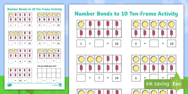 👉 Number Bonds to 10 Summer Ten-Frame Activity