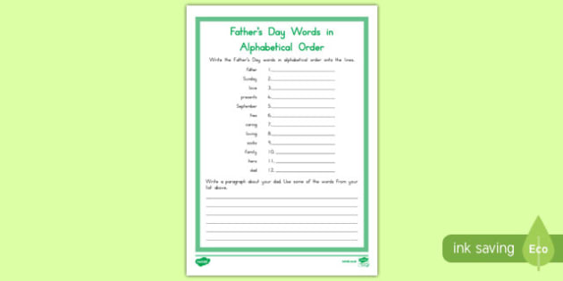 Father's Day Words in Alphabetical Order Worksheet / Worksheet, worksheet