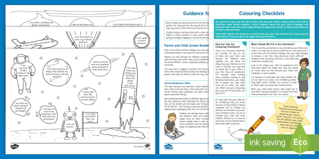 Parent and Child School Readiness Colouring Checklist Transition Pack