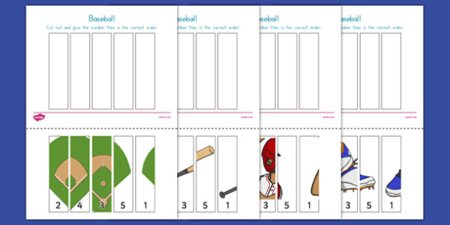 Baseball 1-5 Number Sequencing Puzzles (teacher made)