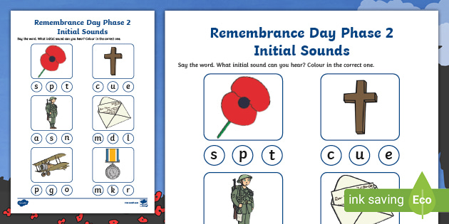 Remembrance Day Phase 2 Initial Sounds Activity