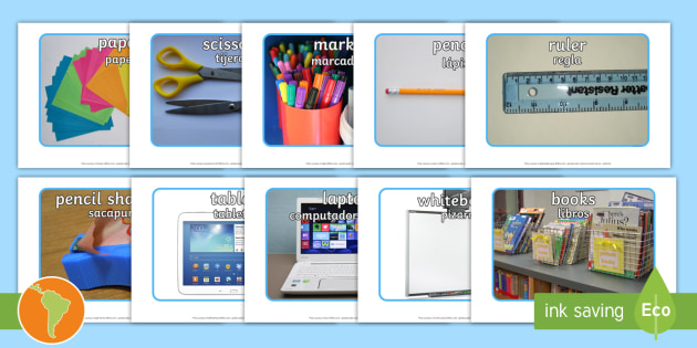 School Objects Photo Pack English/Spanish - School Objects Photo Pack