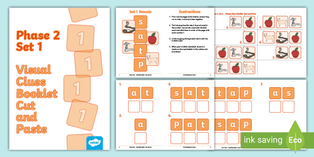 Phase 2, Set 1 Visual Clues Word Cut and Paste Booklet
