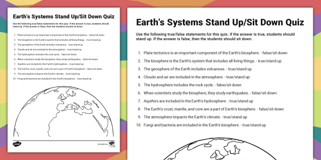 Earth's Systems Stand Up/Sit Down Quiz