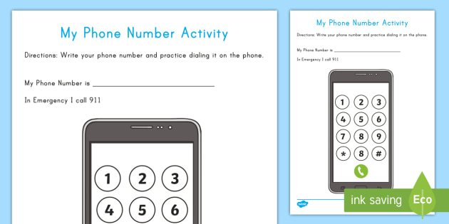 Phone Number Worksheet / Activity Sheet - Phone safety, phone number