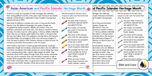 Second Grade Asian American and Pacific Islander Month Finding Text ...