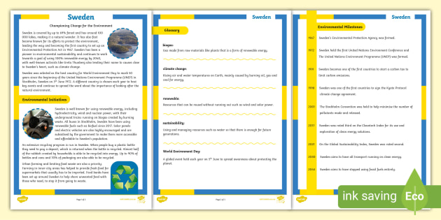 World Environment Day Sweden Fact File (teacher made)