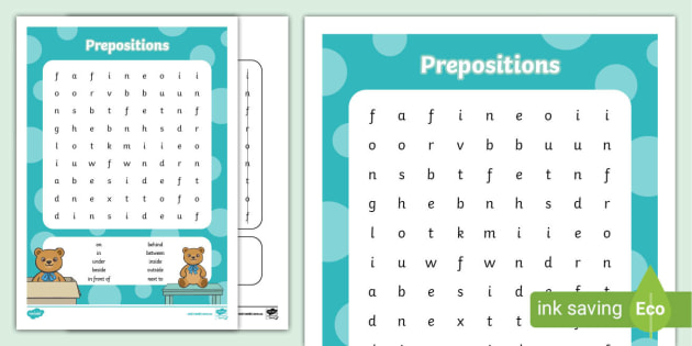 Prepositions Word Search - English - Years 3-4 - Parents